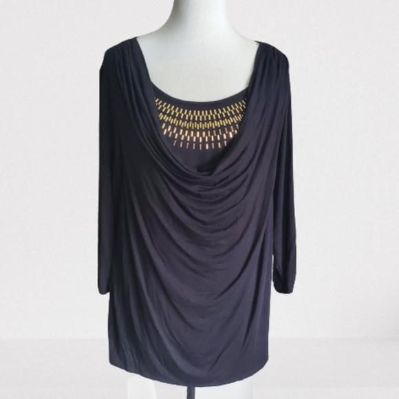 AB Studio | Tops | Womens Plus Size Drape Front Top With Gold Metal ...
